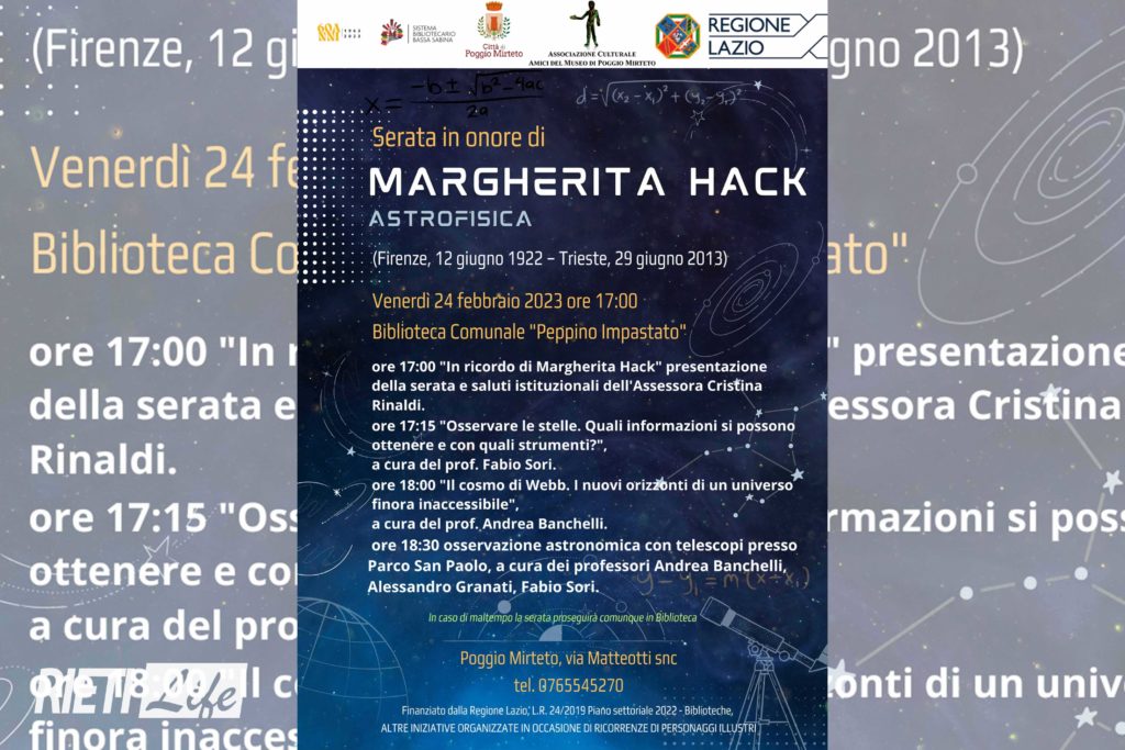 Poggio Mirteto, una serata astronomica dedicata a Margherita Hack il 24 ...