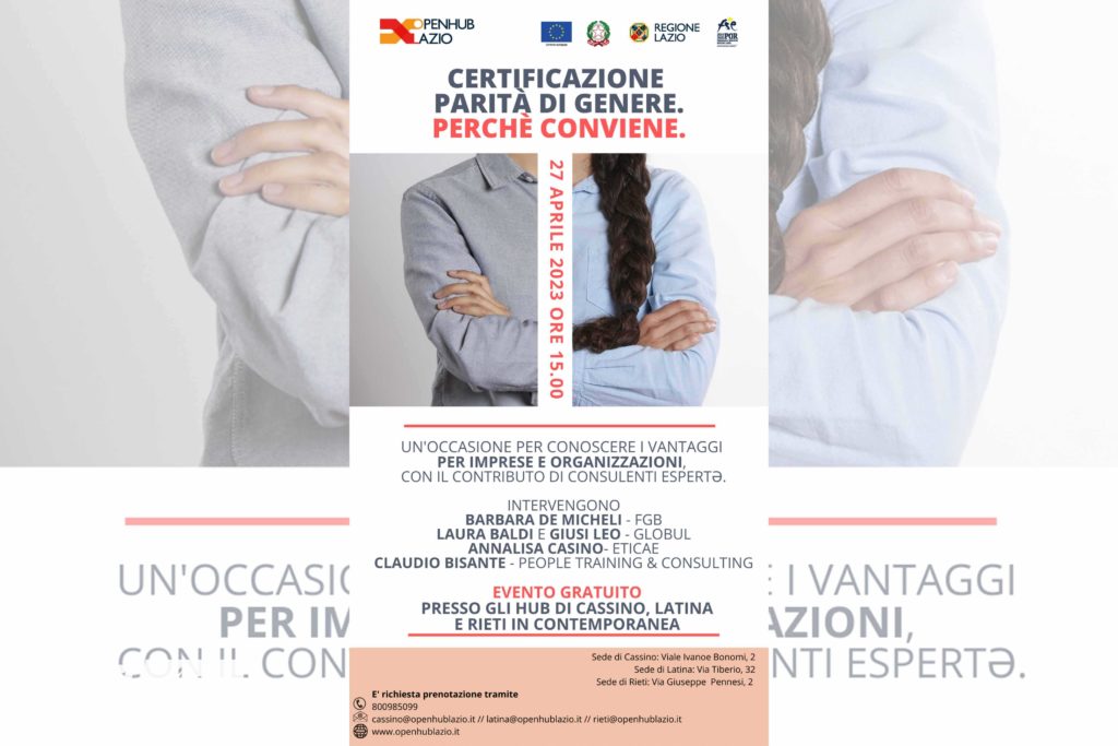 "Certificazione parità di genere. Perché conviene": c'è il seminario informativo il 27 aprile ...