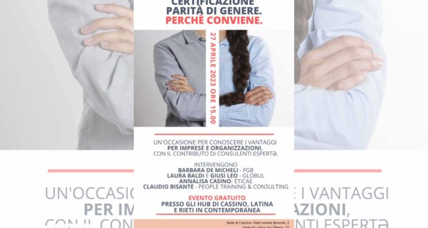 "Certificazione parità di genere. Perché conviene": c'è il seminario informativo il 27 aprile ...