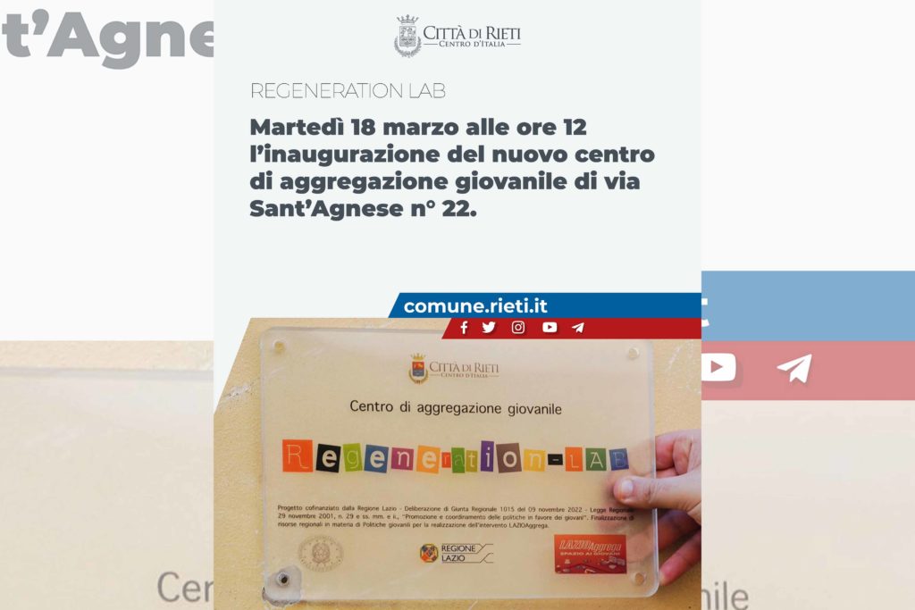 Martedì 18 si inaugura Regeneration Lab. Sinibaldi e Palomba ...